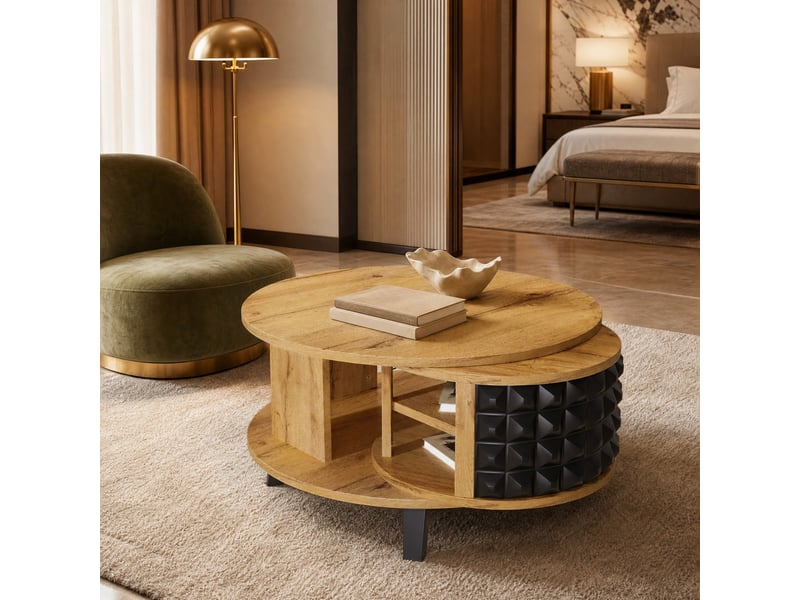 Table basse ovale pivotante – rangement dissimulé 360° – naturel et ...